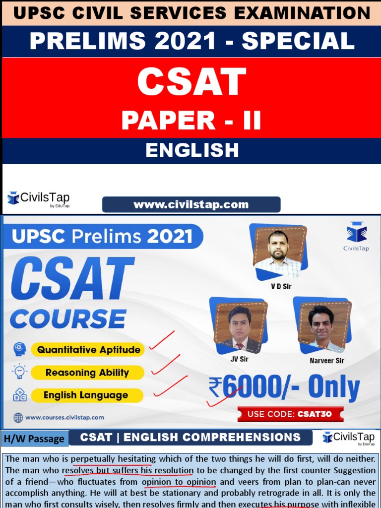 CivilsTap - CSAT - 2021 - Lecture - 20 PYQ | Download Free PDF ...