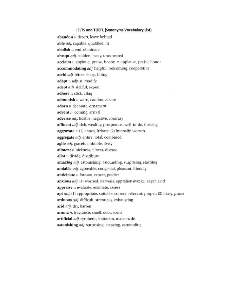 IELTS+and+TOEFL Synonyms List | PDF