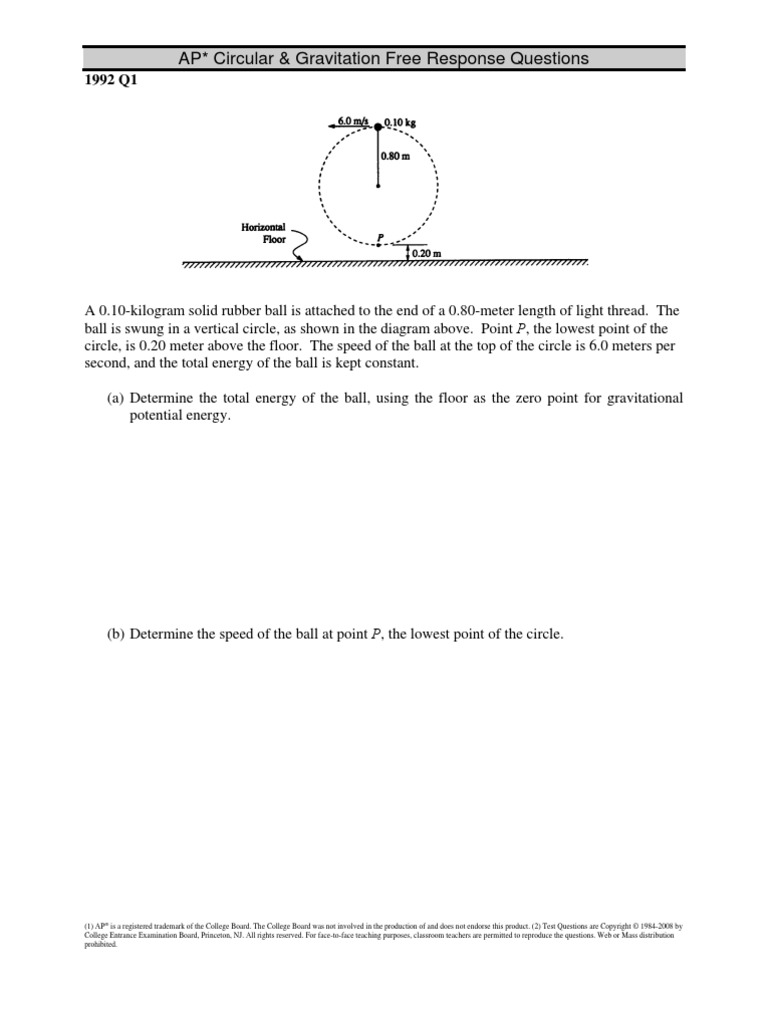 Circular & Gravitation AP Questions Worksheet | PDF | Force | Tension ...