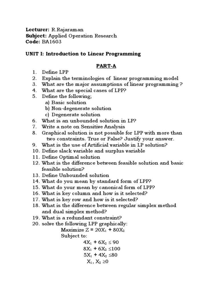 Linear Programming & Optimization Guide | PDF | Linear Programming | Mathematical Analysis