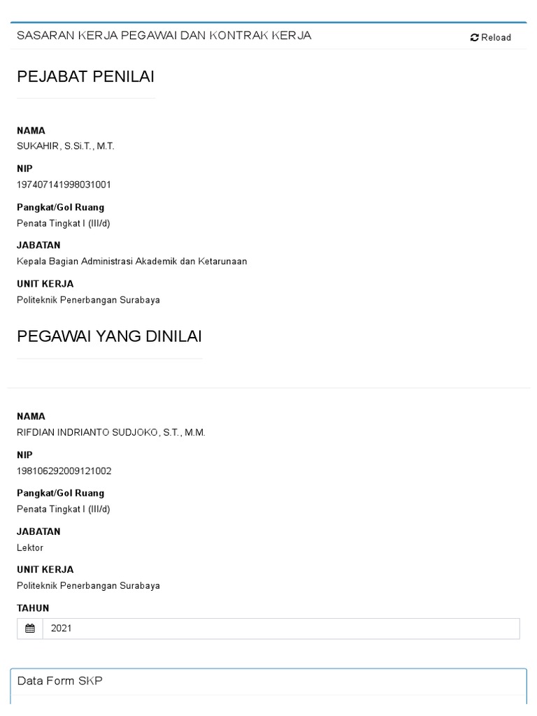 KINERJA - Form SKP | PDF