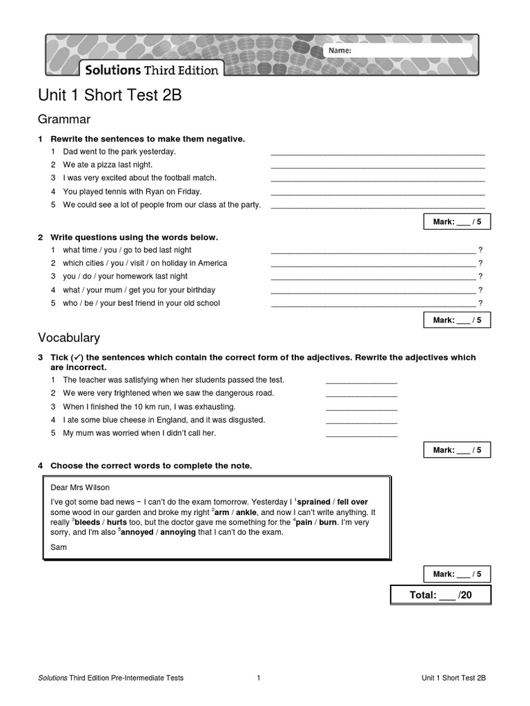 Unit 1 Short Test 2B: Grammar | PDF | Cognitive Science | Linguistics