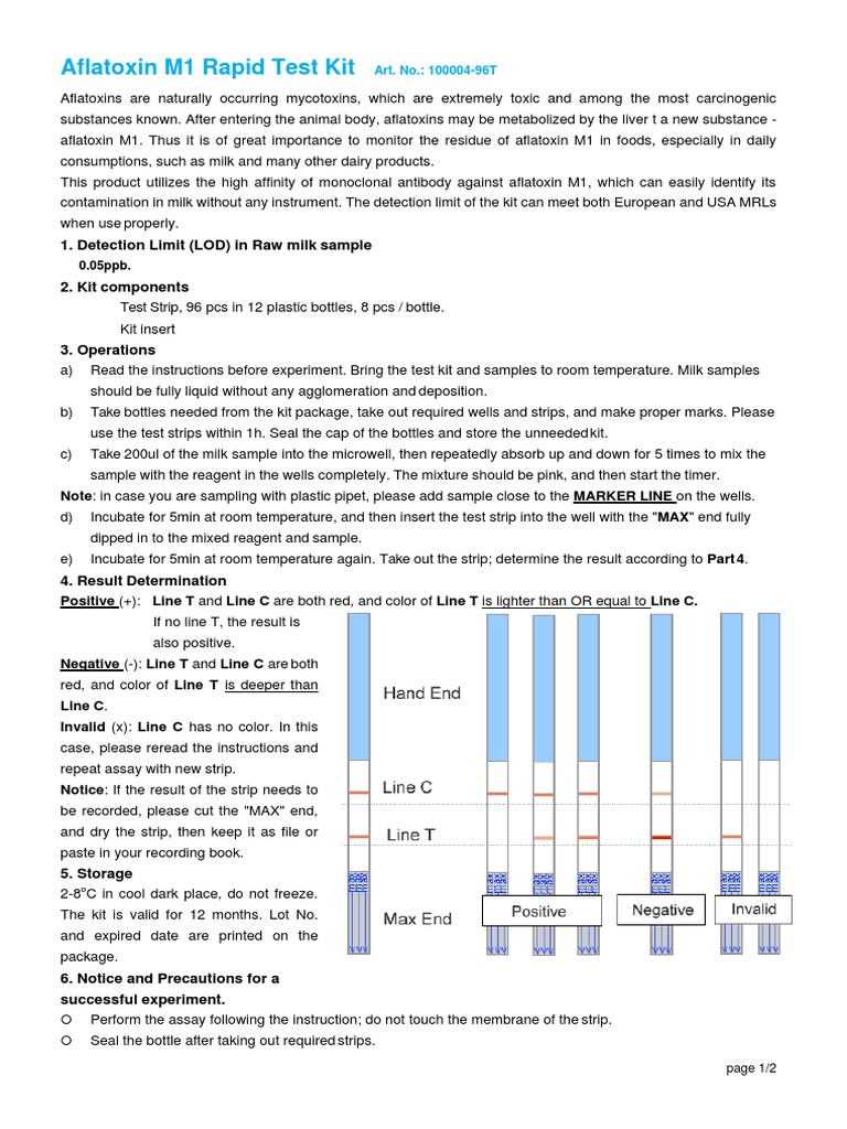 Aflatoxin M1 Rapid Test Kit: Art. No.: 100004-96T | PDF | Chemistry