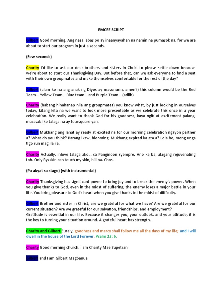 Emcee Script For Thanksgiving | PDF