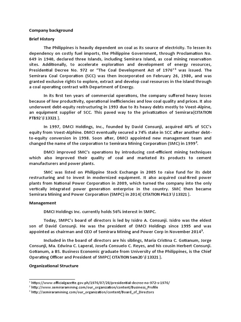 SMPC Company Background | PDF | Coal | Coal Mining