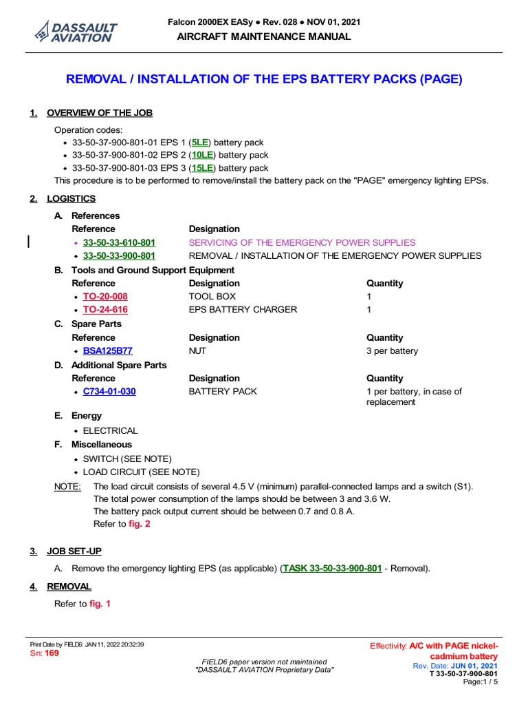 Removal - Installation of The Eps Battery Packs (Page) (Pdf-Export ...