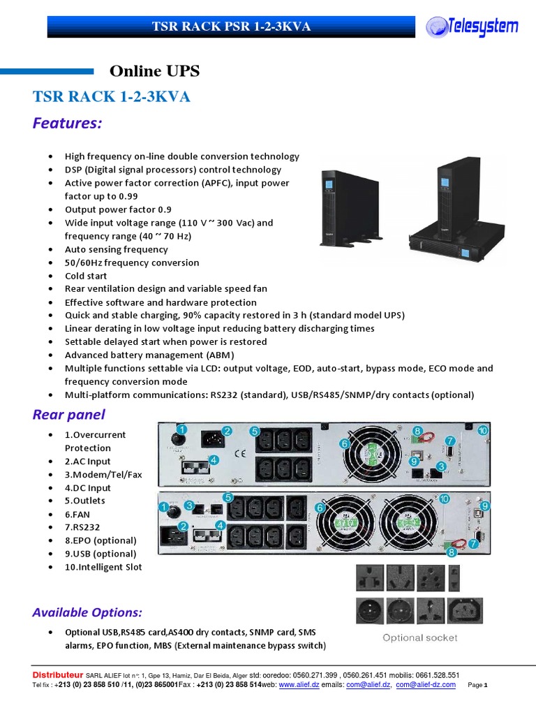 Fiche Technique Onduleur TSR RACK 1 2 3KVA | PDF | Manufactured Goods | Computer Engineering