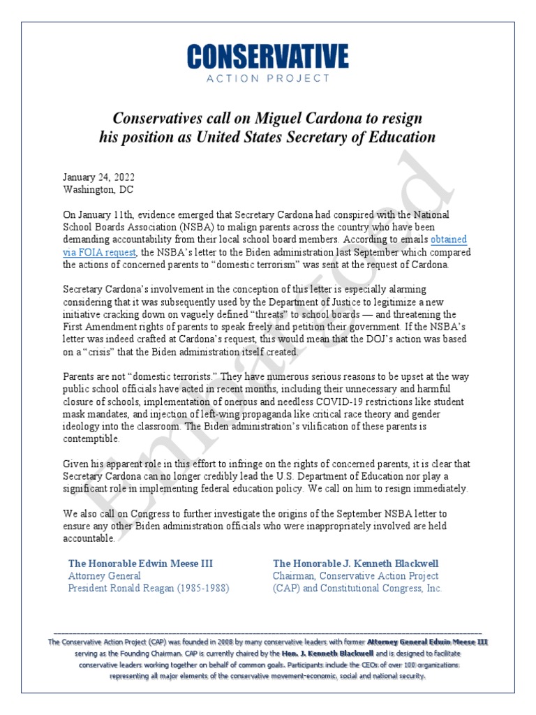 Conservative Action Project Letter | PDF | Presidents Of The United ...