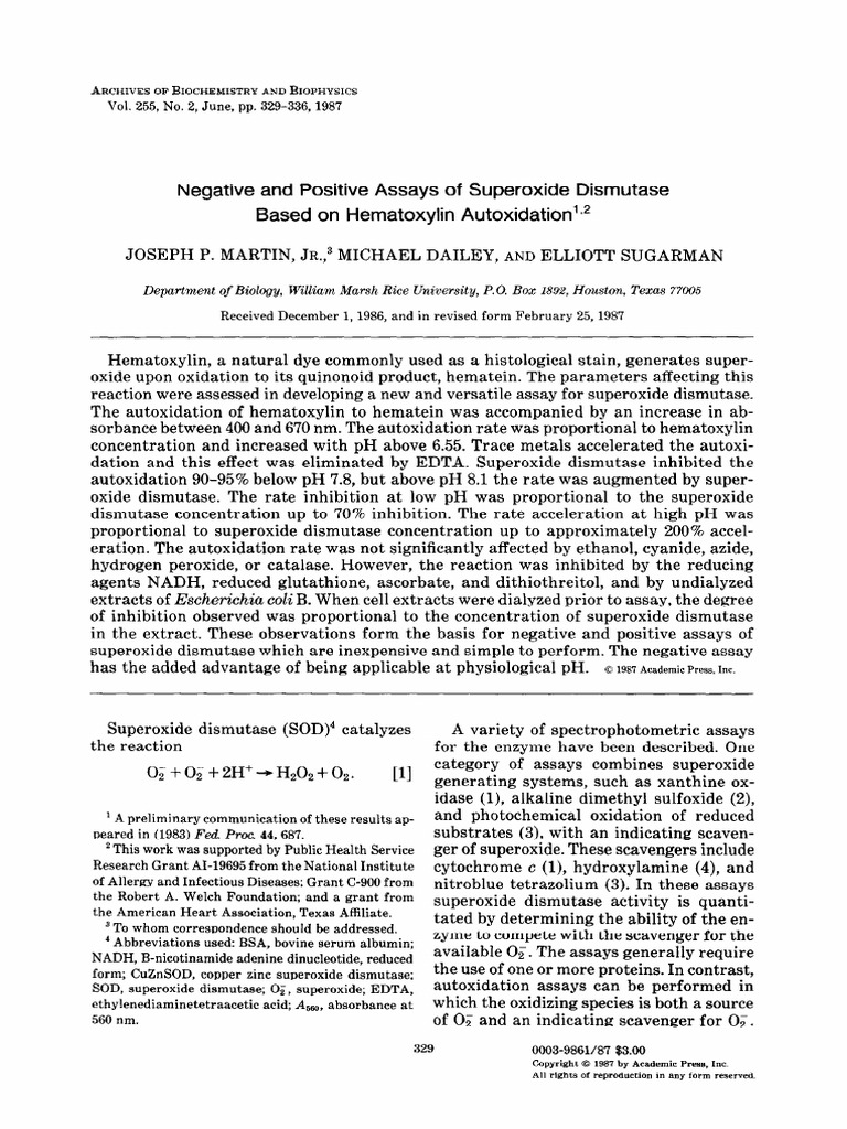 Martin Et Al 1987 - Negative and Positive Assays of Superoxide ...