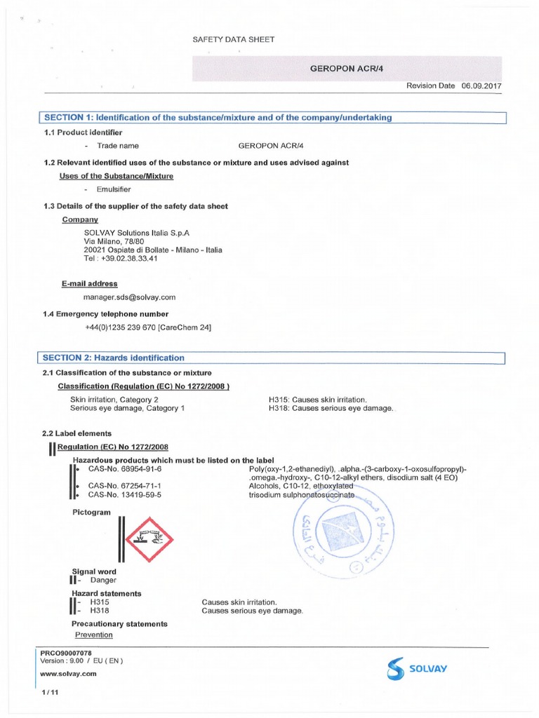 Geropon - MSDS | PDF | Toxicity | Personal Protective Equipment