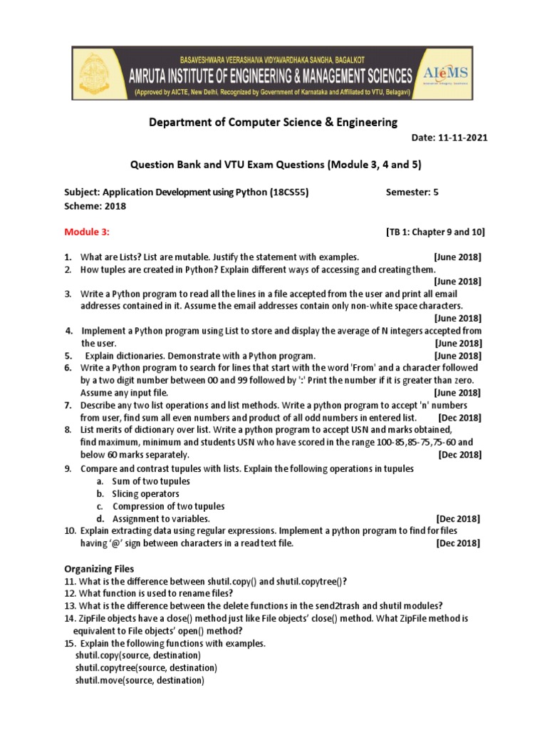 18CS55 ADP Question Bank Module 3, 4 and 5 | PDF | Method (Computer ...
