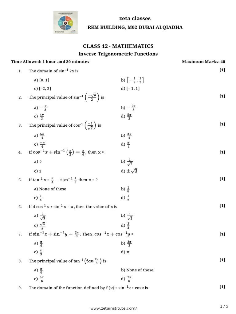 Math Inverse Trignometric Function Pdf Trigonometric Functions Sine