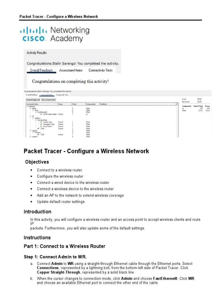 13 1 10 Packet Tracer Configure A Wireless Network Pdf Wireless Lan Ip Address