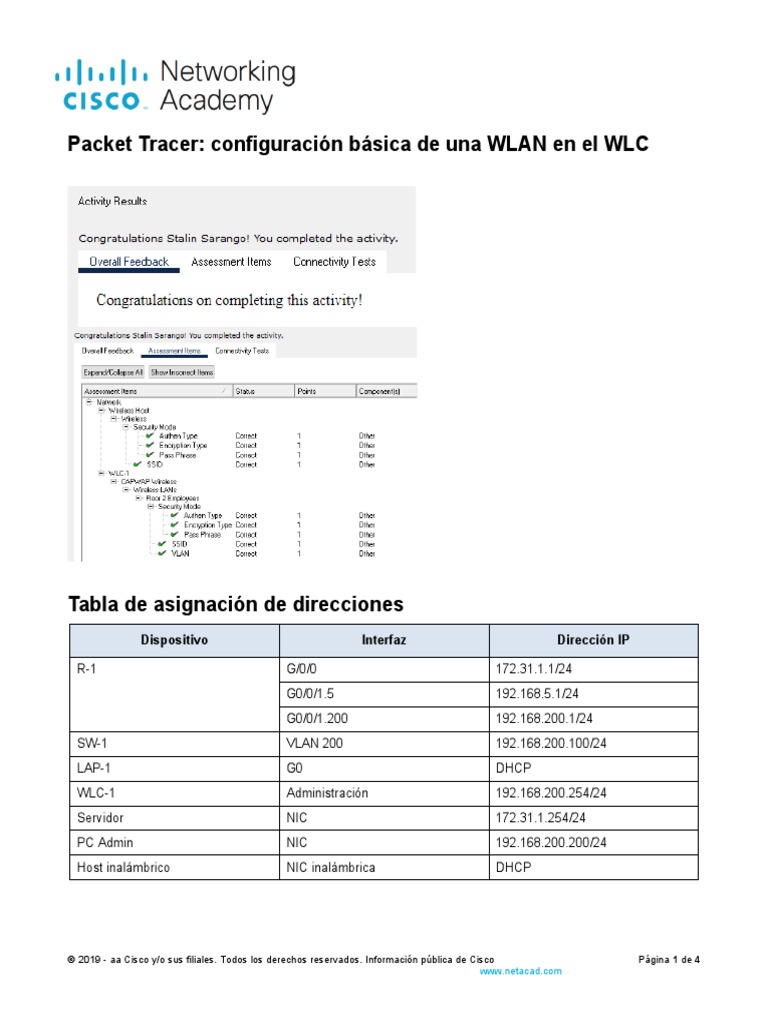 Packet Tracer Configuración Básica de Una WLAN en El WLC-13.2.7 | PDF ...