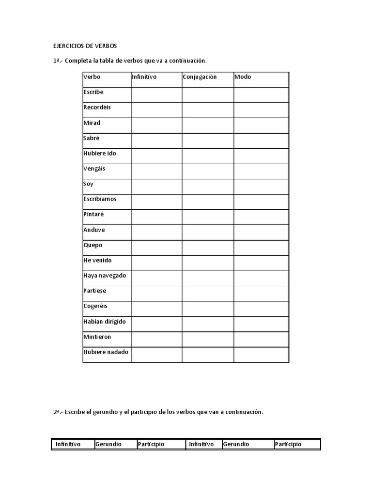 Ejercicios de Verbos | PDF | Verbo | Gramática