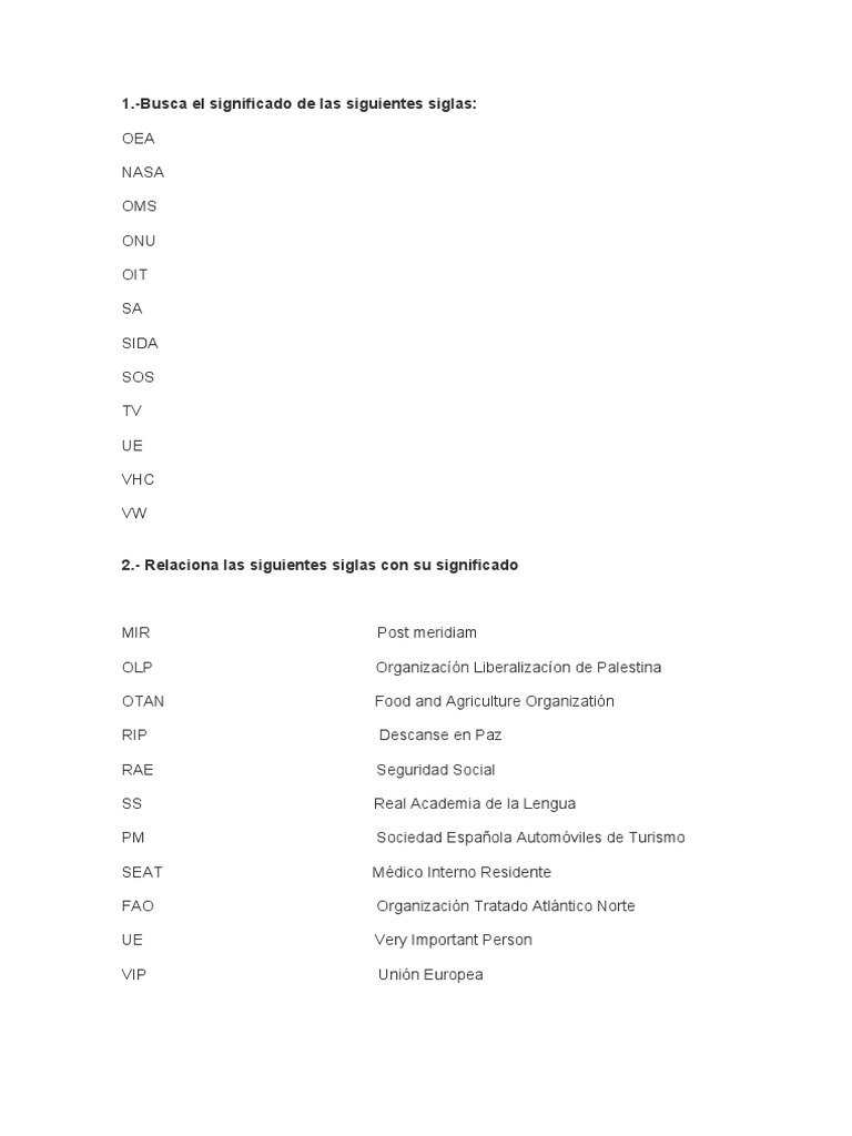 Siglas, Acronimos, Abreviaturas 1º ESO | PDF