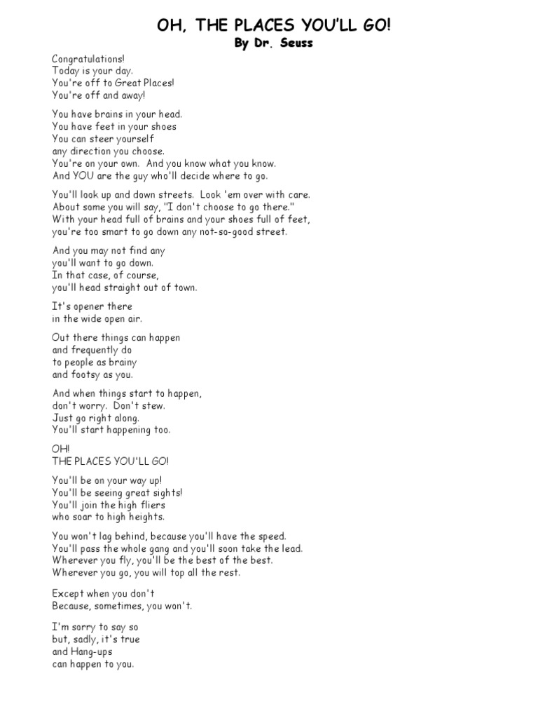 Oh, The Places You'll Go! (Poem) | PDF