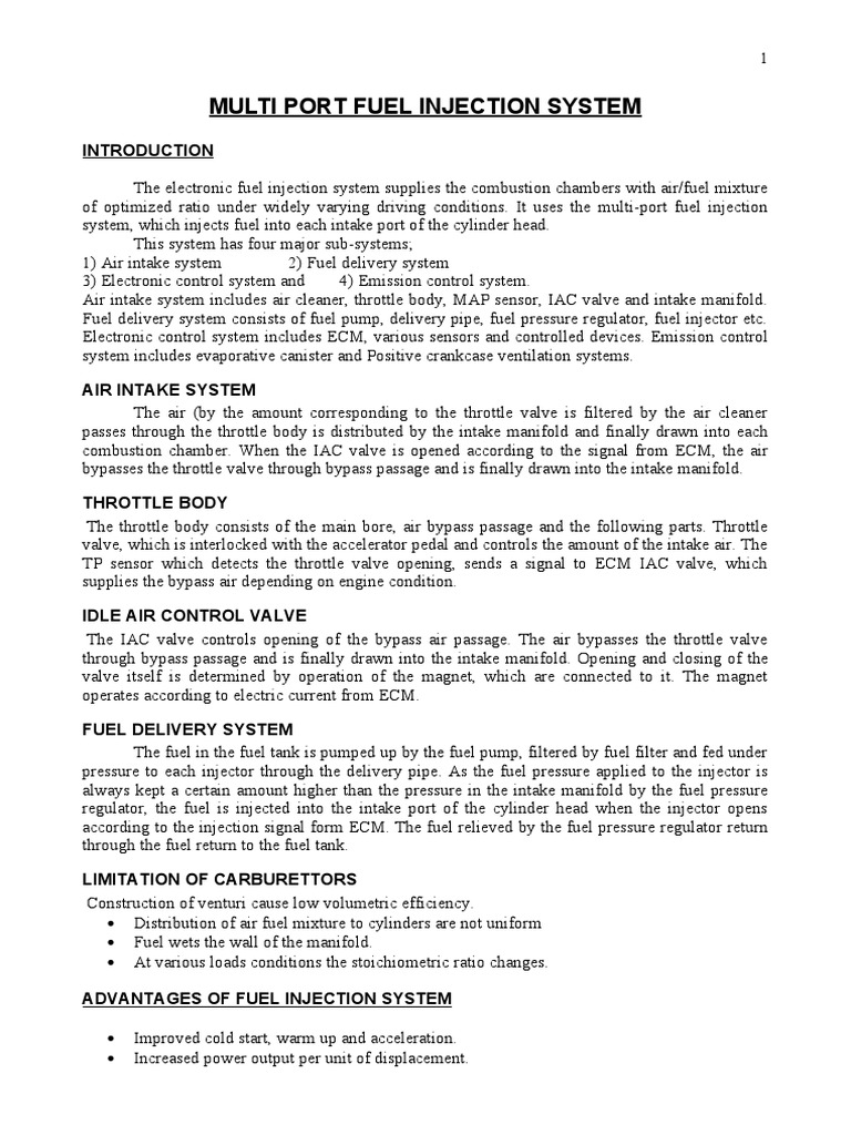 Multi Port Fuel Injection System | PDF | Throttle | Fuel Injection