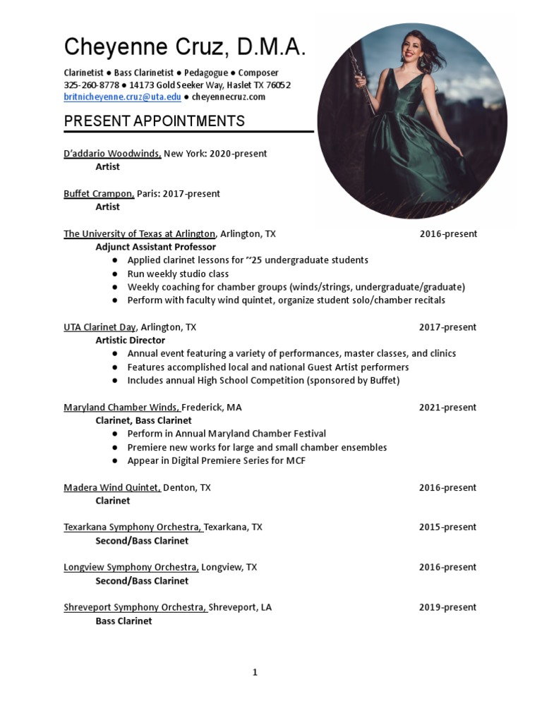 Cheyenne Cruz CV 2022a | PDF | Orchestras | Double Bass