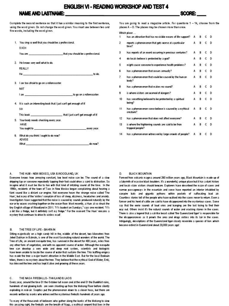 Reading - Use of English Fce Workshop and Test 4 | PDF