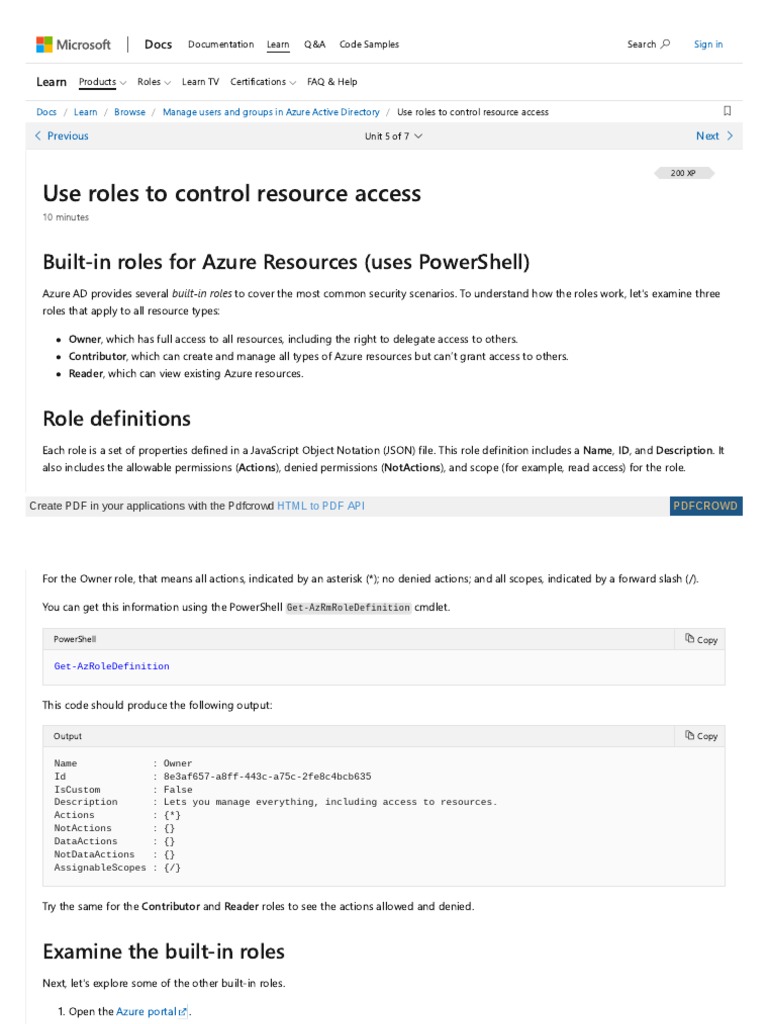 Use Roles To Control Resource Access: Built-In Roles For Azure ...