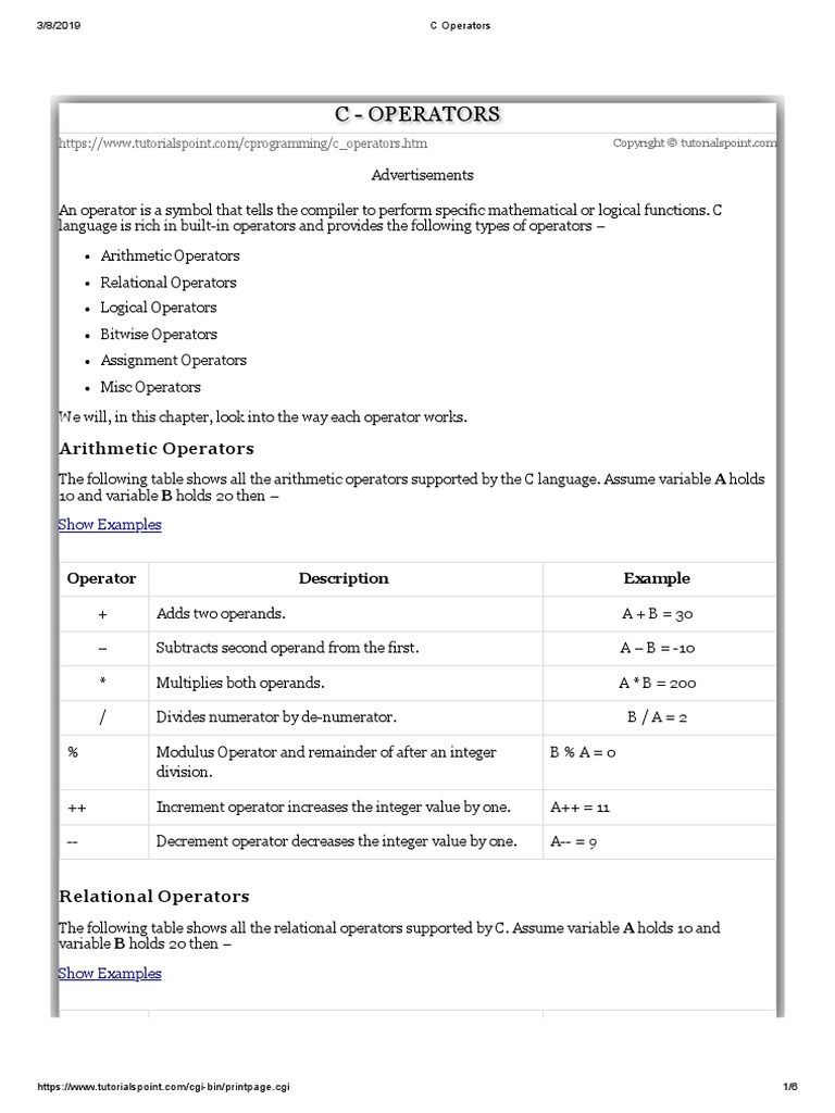 C - Operators C - Operators | PDF | Software Engineering | Elementary ...