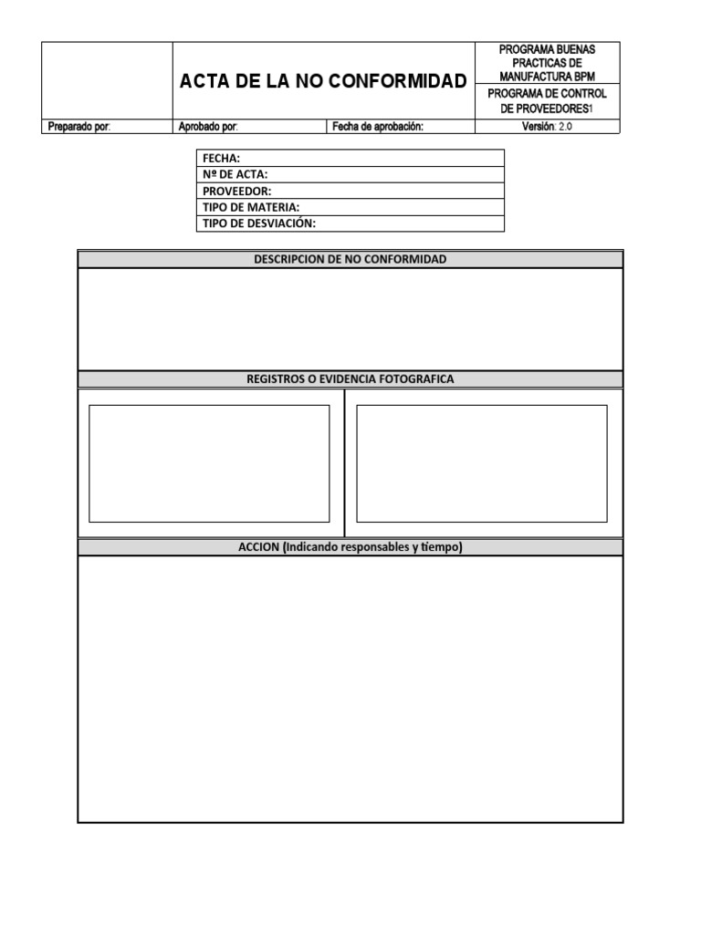 Acta De No Conformidad Bpm Pdf