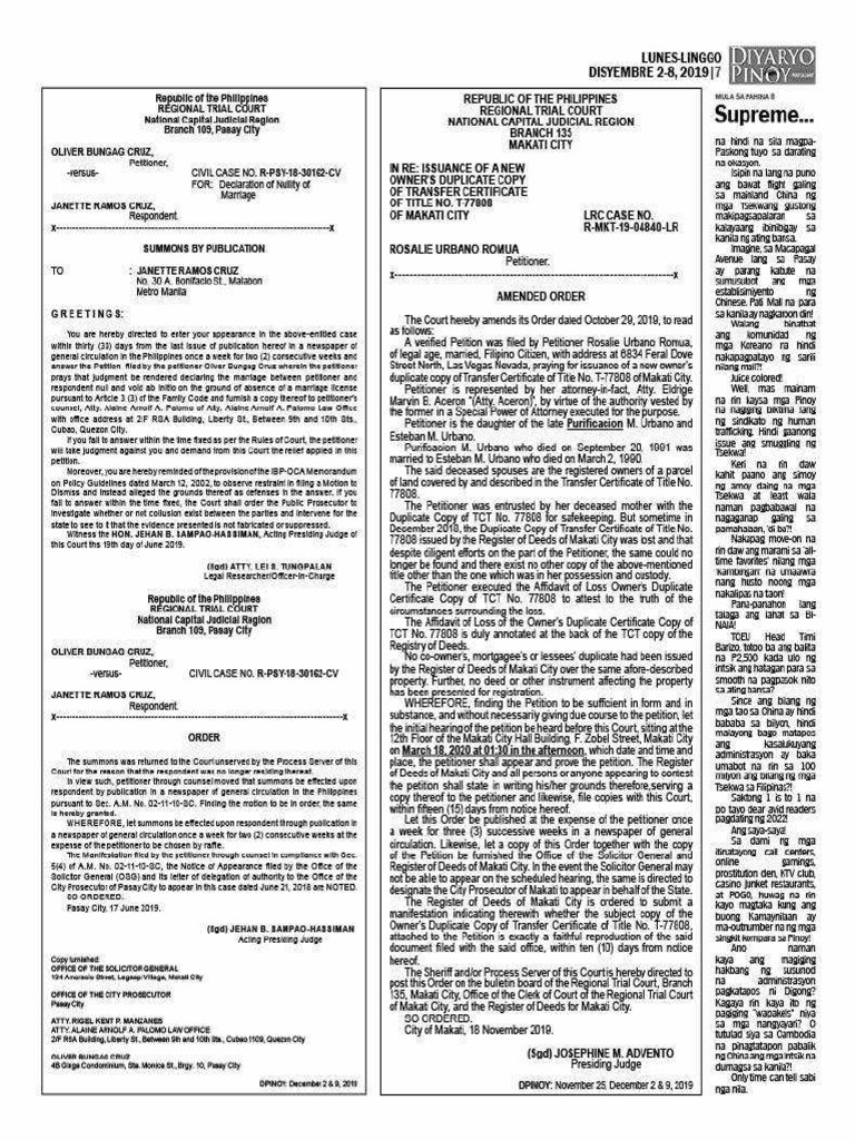 Sample Summons by Publication - Ctto | PDF
