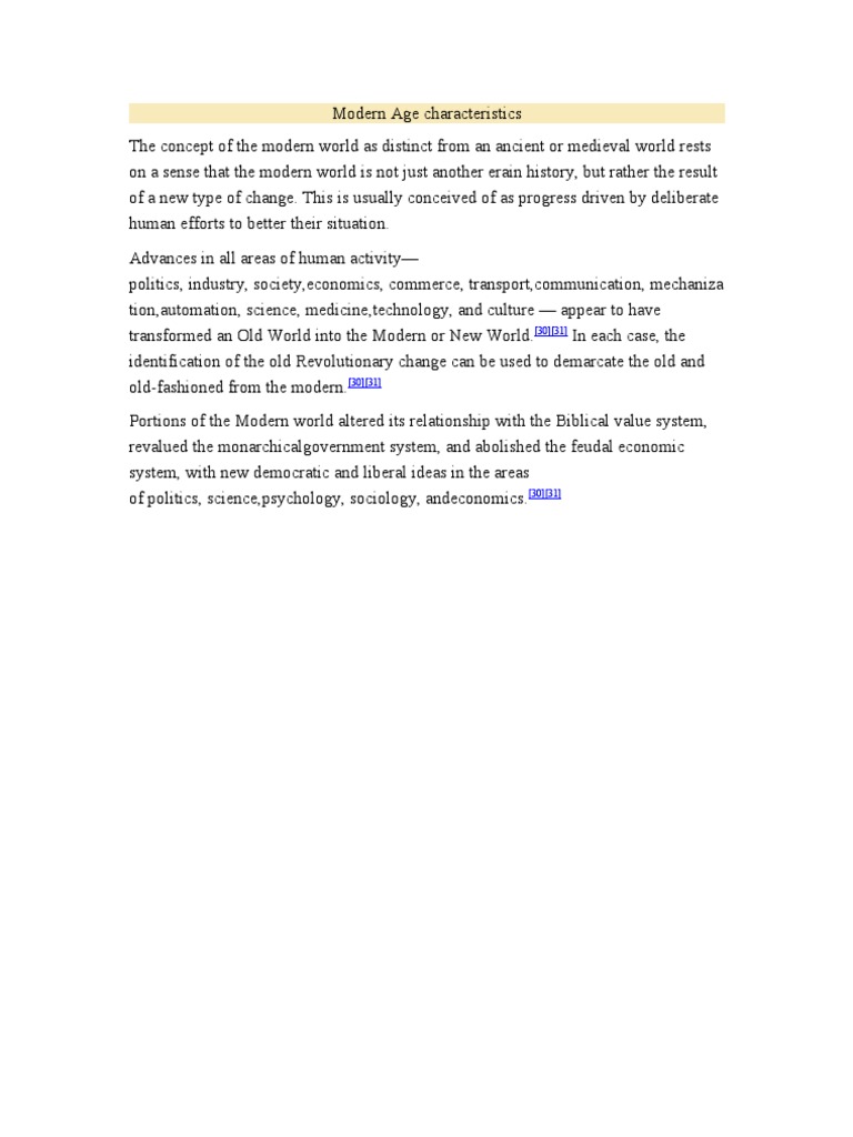 Characteristics of the Modern Age | PDF | Modern History | Sociological ...