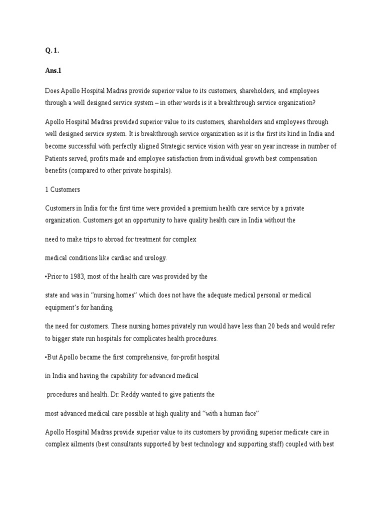 Apollo Hospital Case Solution | PDF | Hospital | Health Care