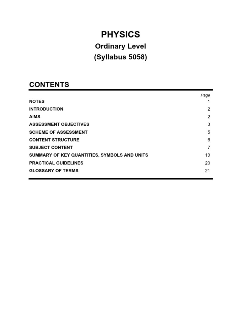 Physics: Ordinary Level (Syllabus 5058) | PDF | Gases | Waves
