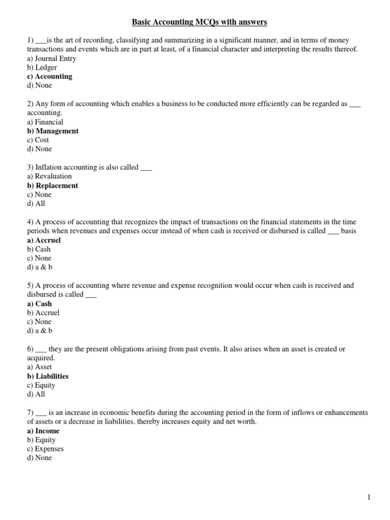 Basic Accounting MCQs With Answers | PDF | Expense | Income Statement