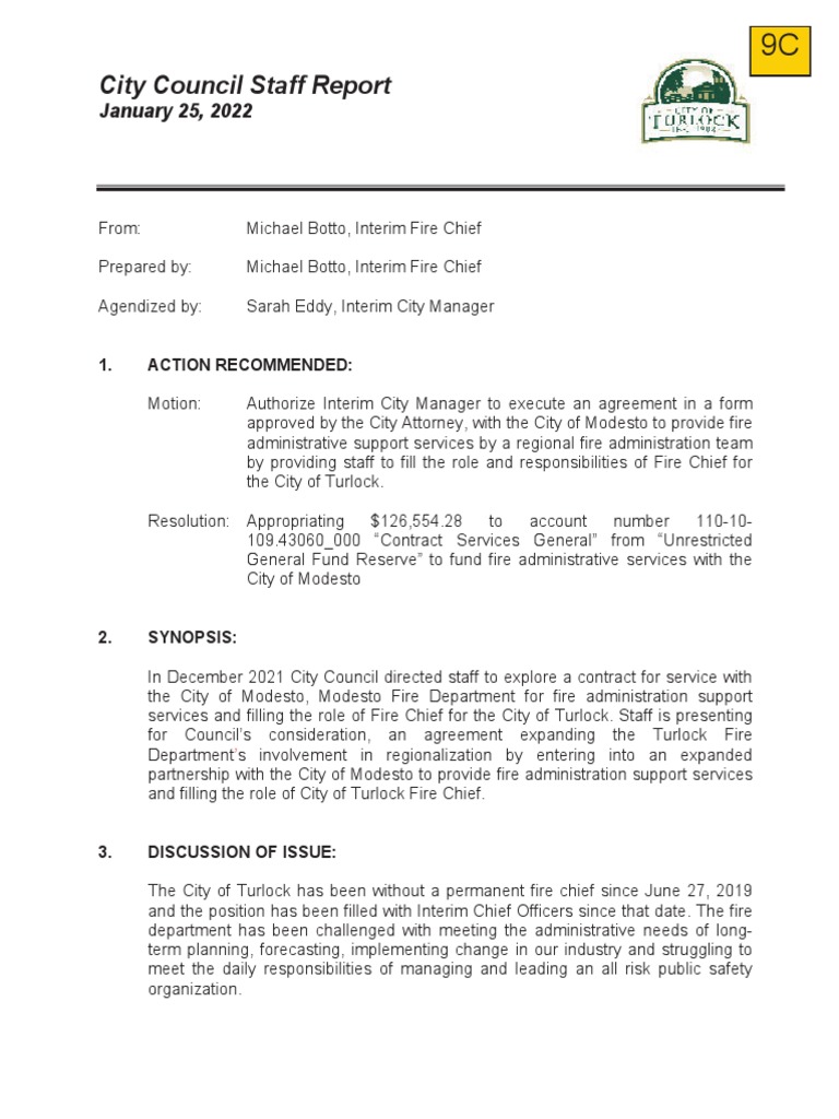 Turlock CIty Council 012422 Fire Contract | PDF