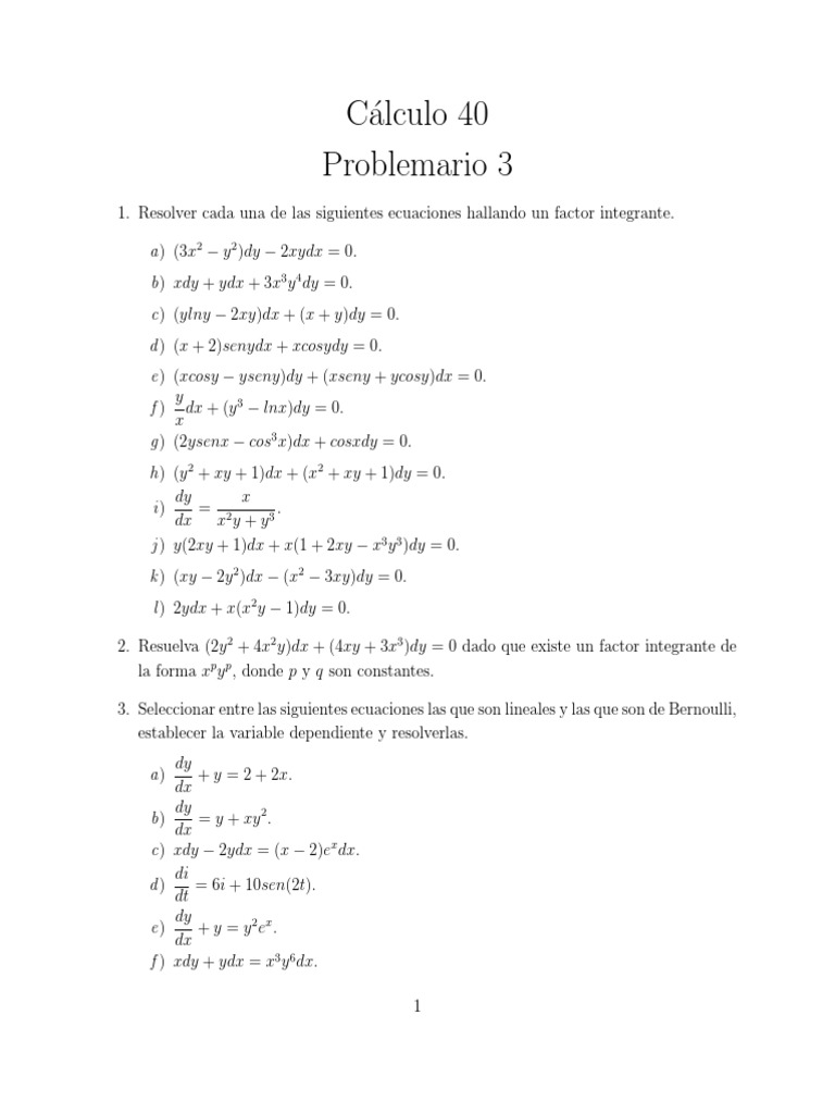 Problemario 3 | PDF | Cálculo | Álgebra