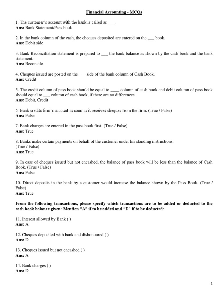 Financial Accounting MCQs with Answers | PDF | Depreciation | Debits ...