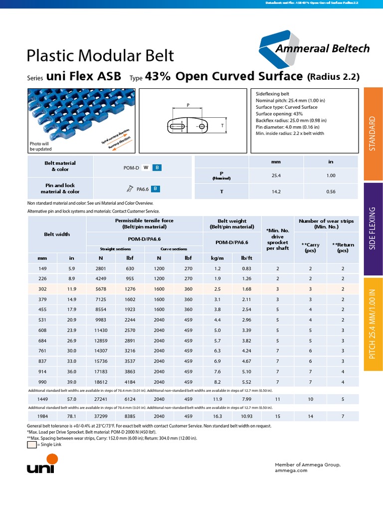 Datasheet Uni Flex ASB 43 Open Curved Surface Radius 2 2 | PDF | Belt (Mechanical) | Mechanical ...