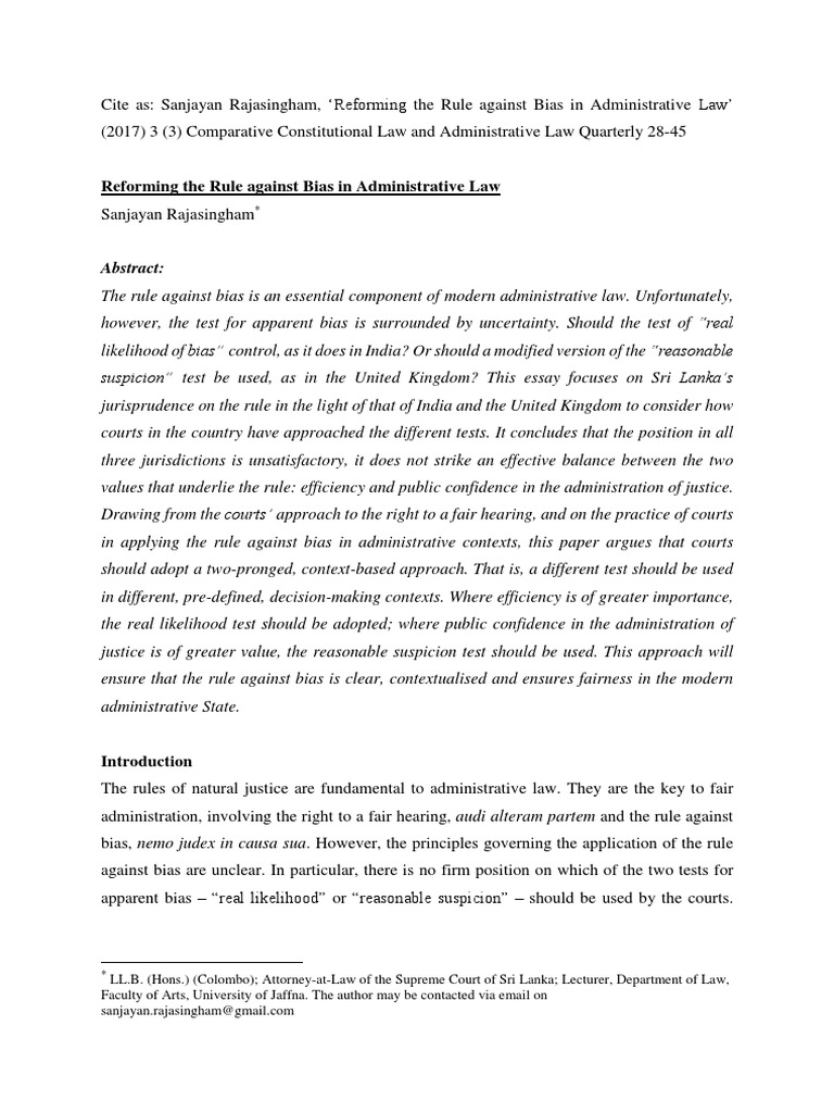 RuleAgainstBias - Sanjayan Rajasingham | PDF | Government | Common Law