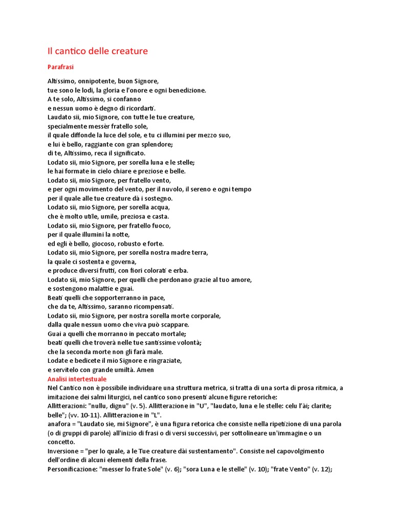 Il Cantico Delle Creature | PDF