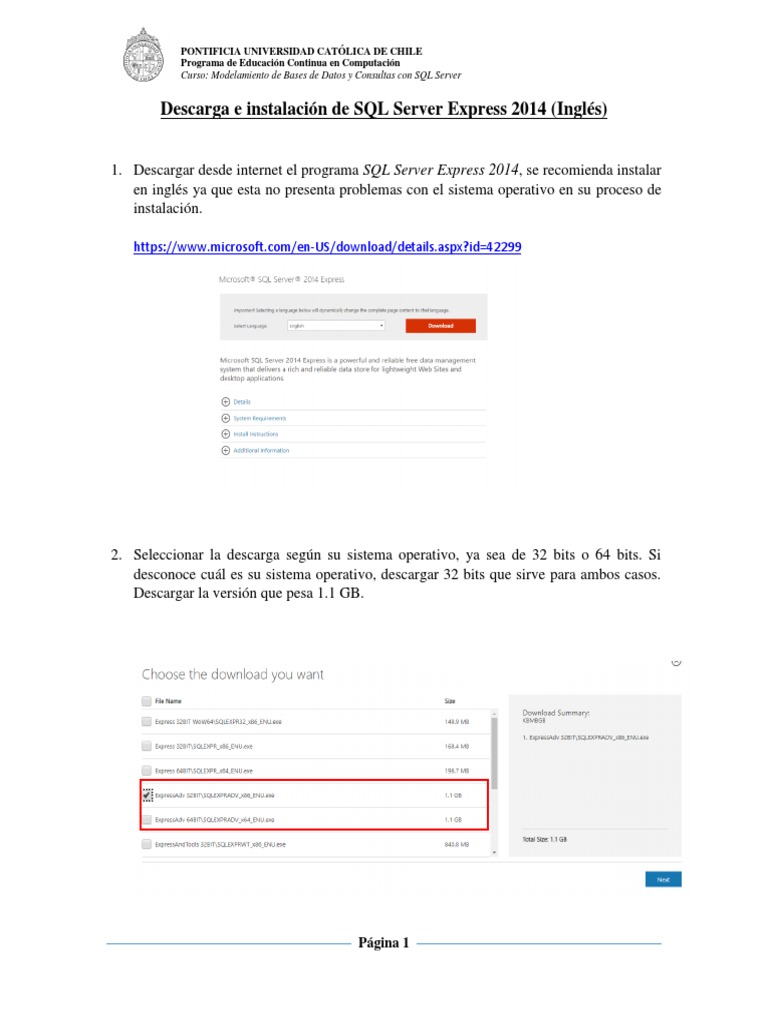 Descarga e Instalación de SQL Server Express 2014 (Inglés) | PDF | Servidor SQL de Microsoft | SQL