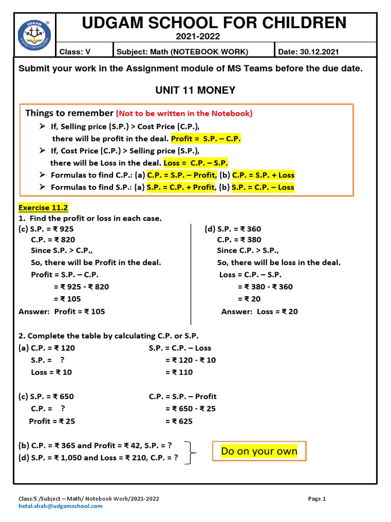 Udgam School For Children: Unit 11 Money Things To Remember | PDF ...