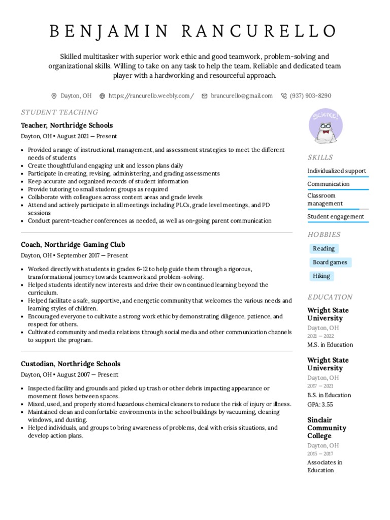 Benjamin Rancurello: Student Teaching | PDF | Teachers | Learning