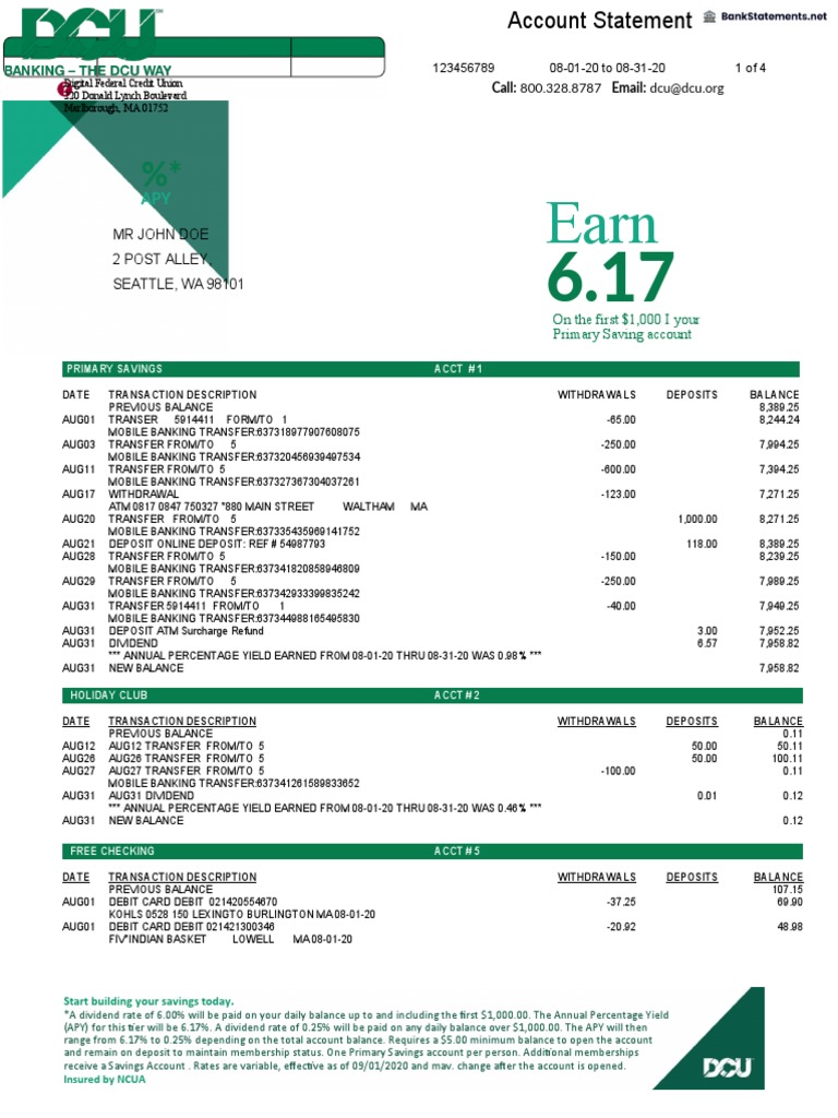DCU Bank Statement | Download Free PDF | Overdraft | Transaction Account