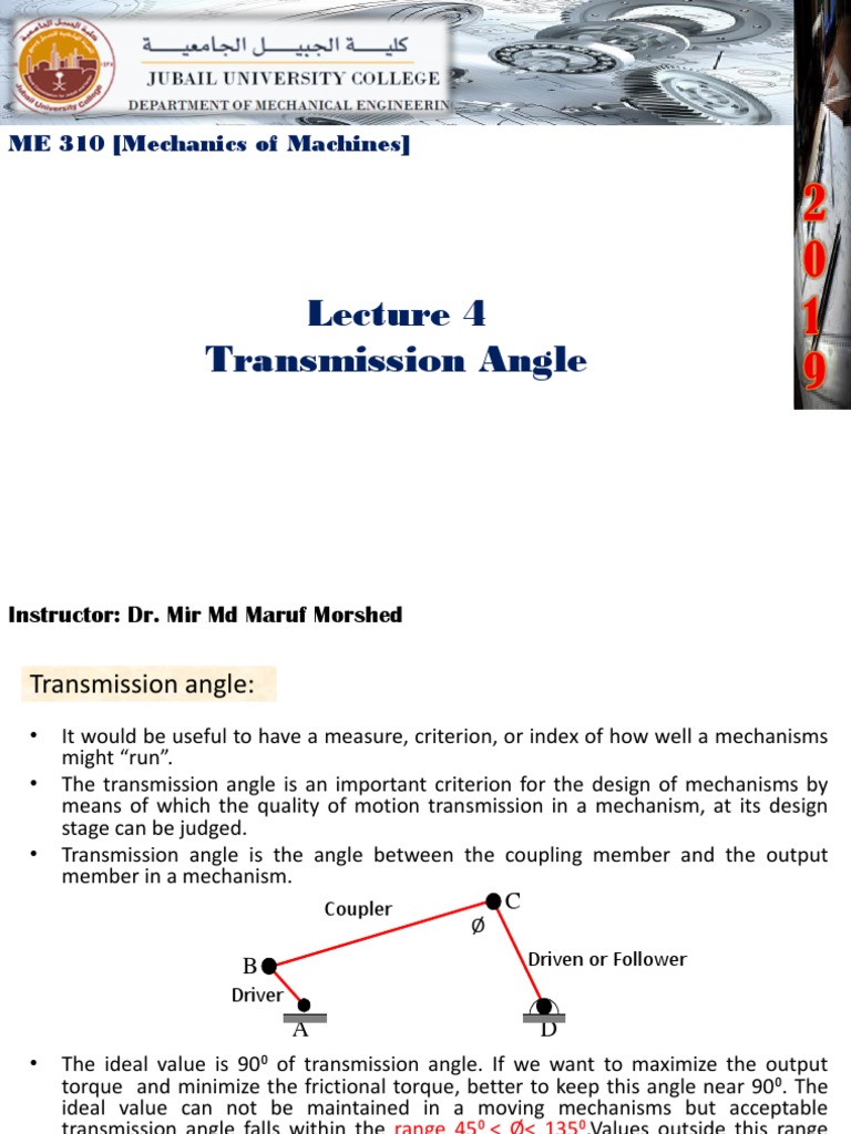 Transmission Angle: ME 310 (Mechanics of Machines) | PDF | Transmission ...