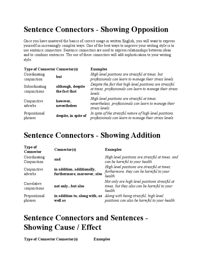 Types of Connectors | PDF | Preposition And Postposition | Adverb