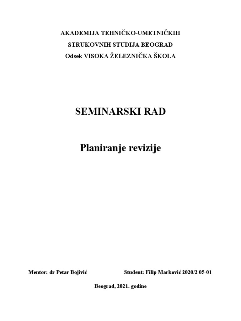 Filip Marković - Planiranje Revizije | PDF