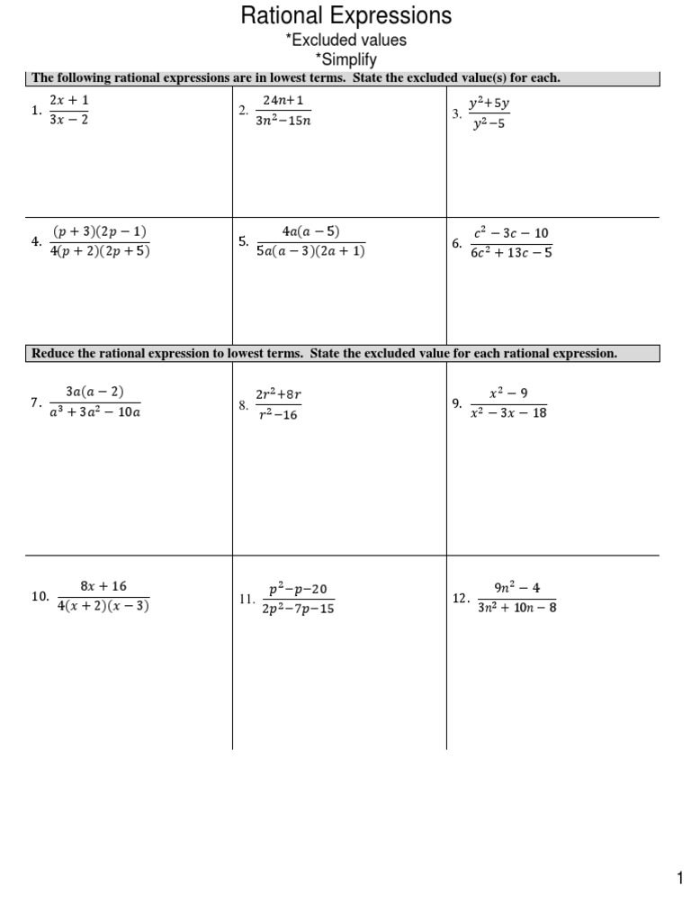 Rational Expressions Excluded Values Simplify | PDF | Division ...