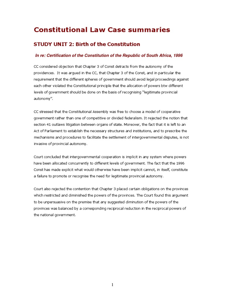 Constitutional Law Case Summaries | PDF | Judgment (Law) | Judiciaries