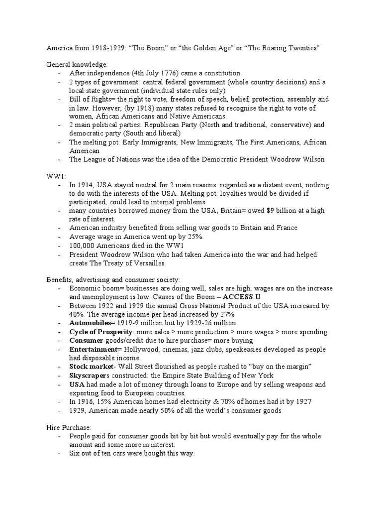 1920's America Knowledge For GCSE | PDF | The United States | Car