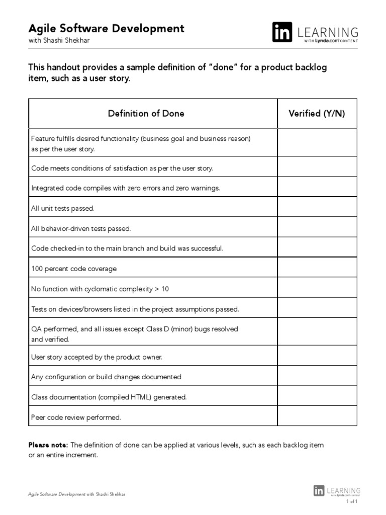 Definition of Done in Agile Development | PDF