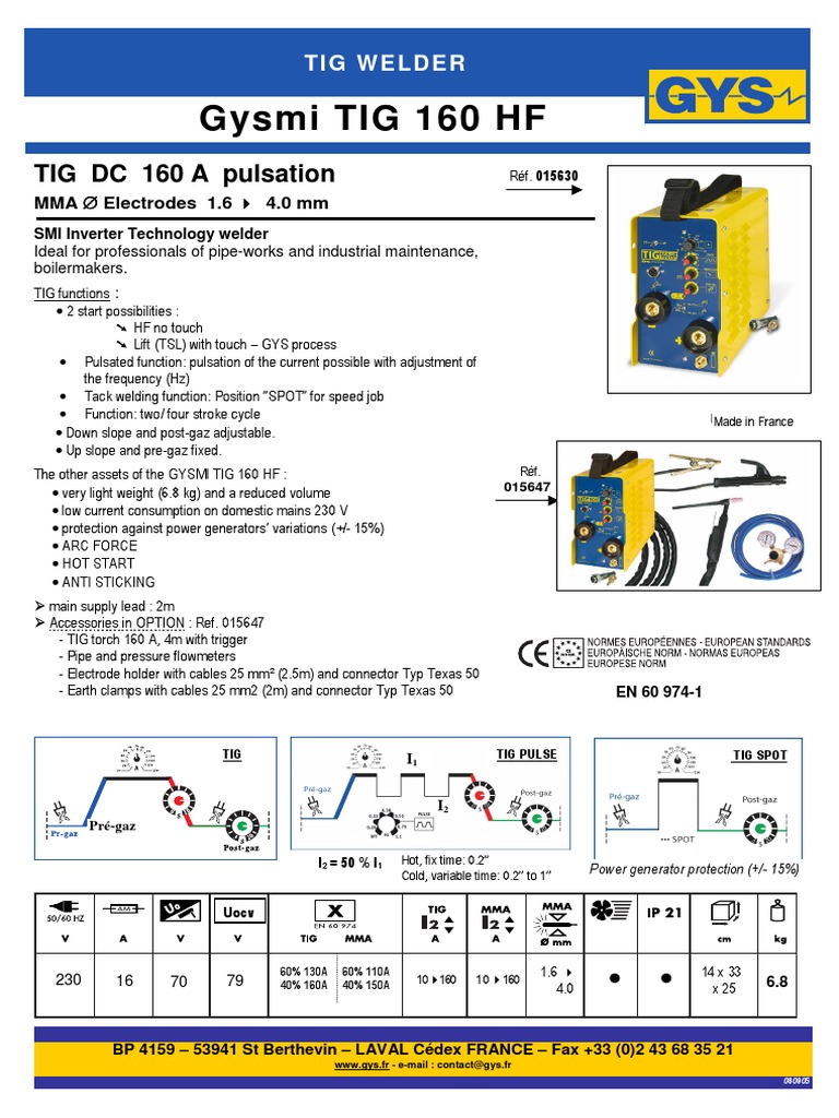Gysmi TIG 160 HF: TIG DC 160 A Pulsation | PDF | Manufactured Goods ...